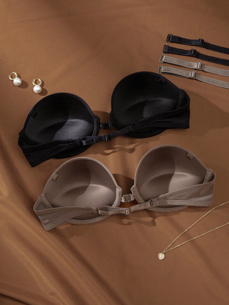 2pcs/Set Women's Solid Color Simple Casual Bras | SHEIN USA