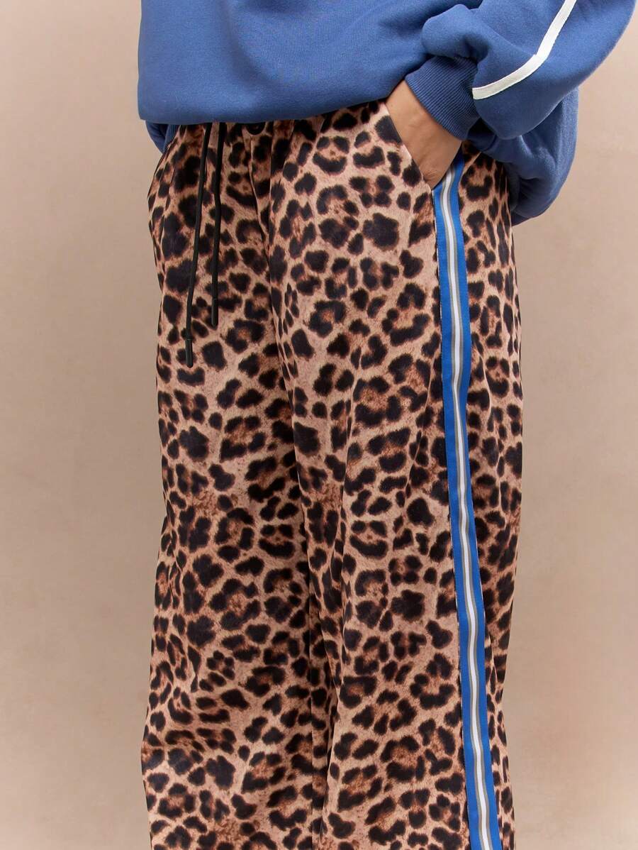 MISSGUIDED Leopard Print Side Stripe Wide Leg Pants With Drawstrings ...