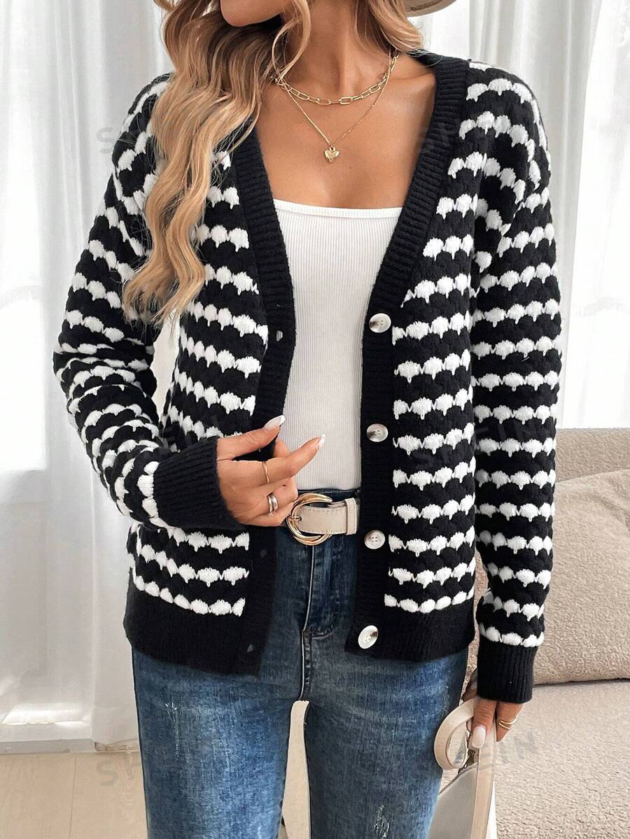 SHEIN LUNE Women's Elegantly Casual Open Front Knit Cardigan With Black ...