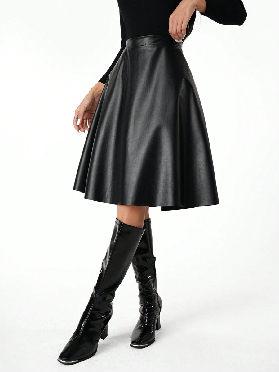 Teen Girl Elegant Retro Large Hem PU Leather Skirt | SHEIN USA