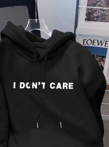 SHEIN EZwear Casual Minimalist "I DON'T CARE" Slogan Print Hooded Loose ...