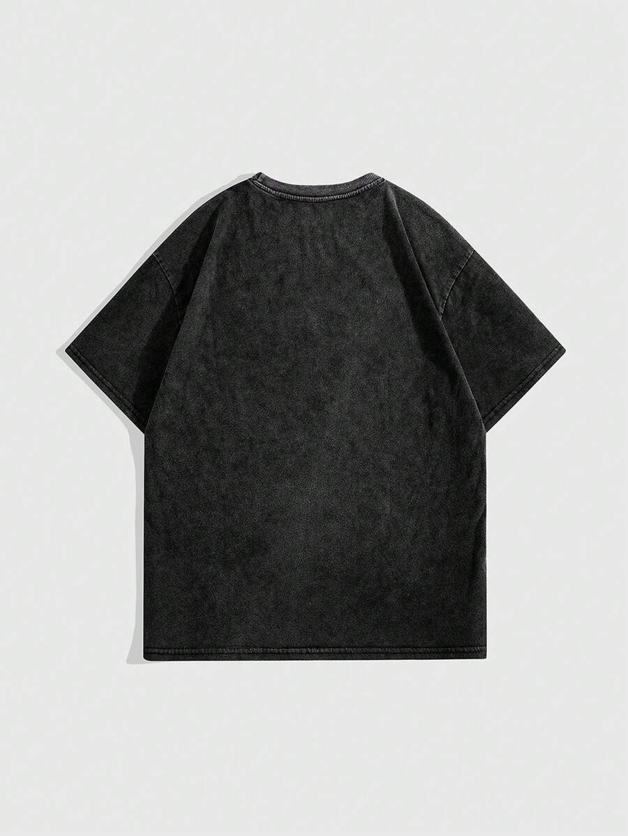 Romwe Grunge Punk เสื้อยืดคอกลมเอวหลวมพื้นสีดำย้อมแบบย้อมมัดสไตล์มิวสิค