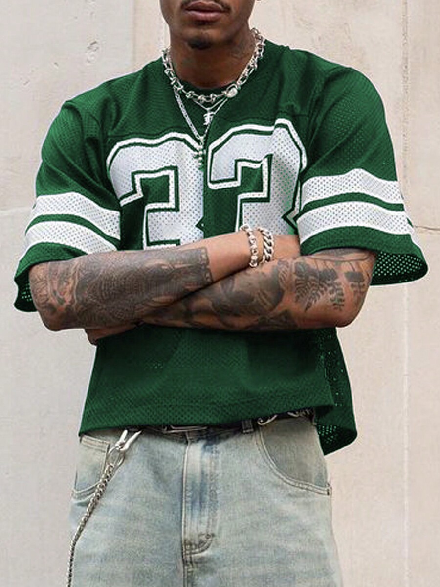 Men's Solid Color Patchwork Crew Neck Short Sleeve Minimalist Numeric ...