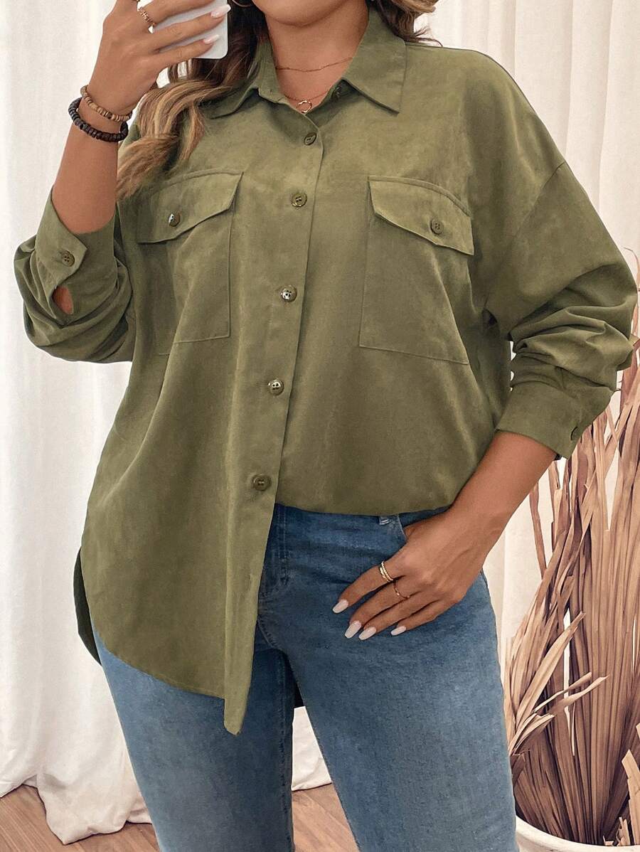 SHEIN VCAY Blusa talla grande de manga larga con bajo asimétrico | Mode ...