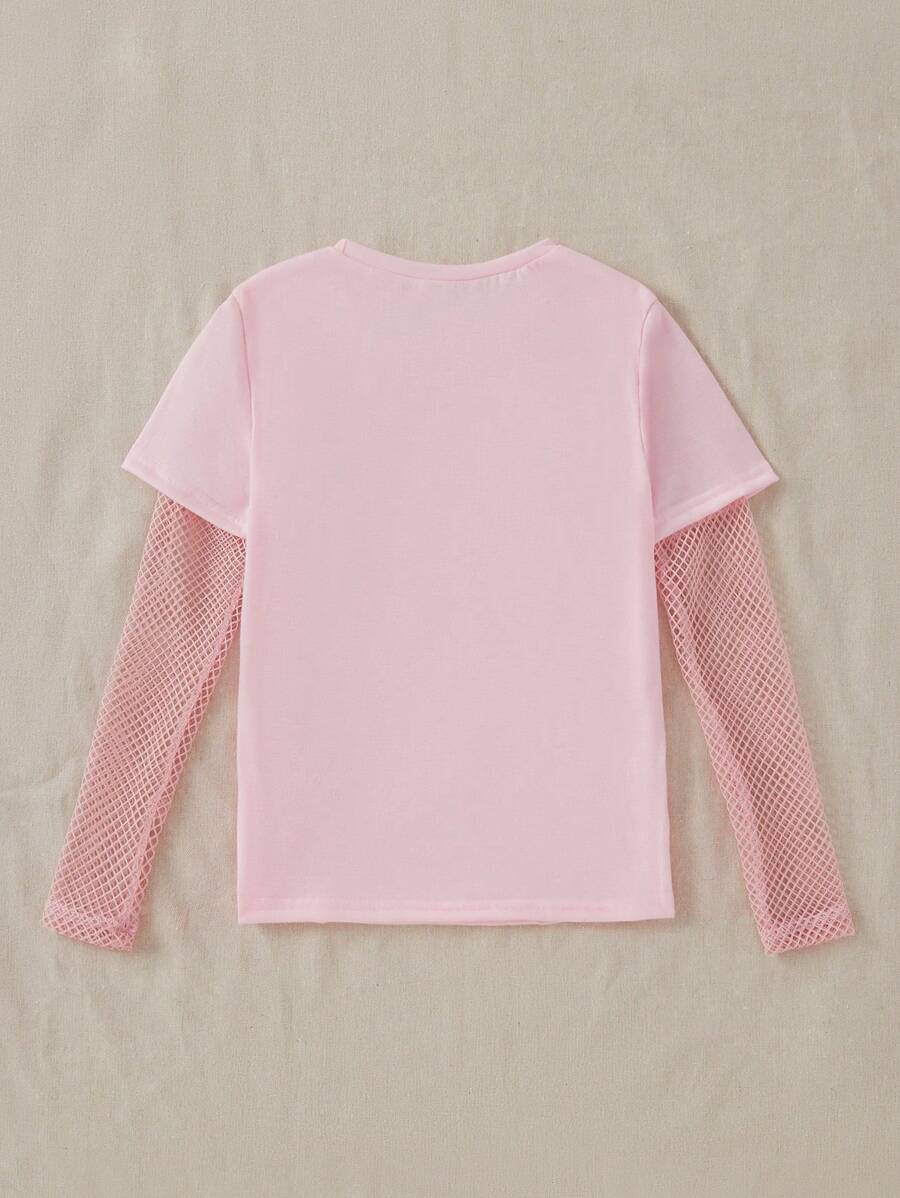 SHEIN Tween Girls Dark Gothic Anime Style Mesh Panel Long Sleeve T ...