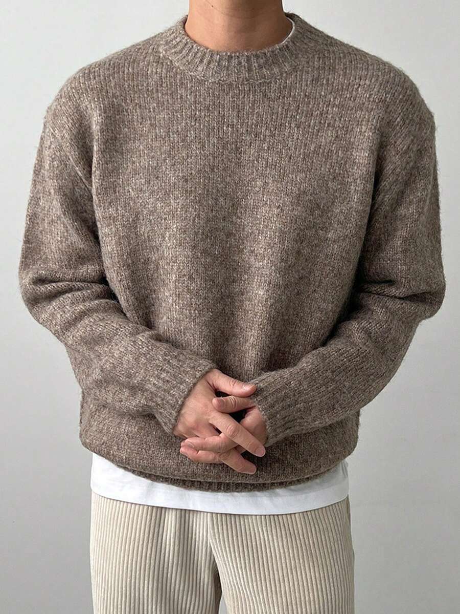 DAZY Men's Solid Color Crew Neck Long Sleeve Minimalist Sweater, Casual ...