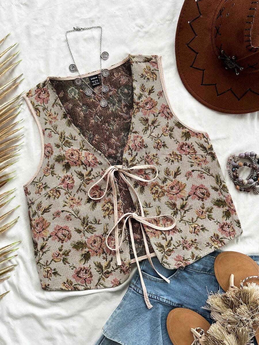 Soleia Women's Holiday Tie-Front Textured Floral Print Blouse ...