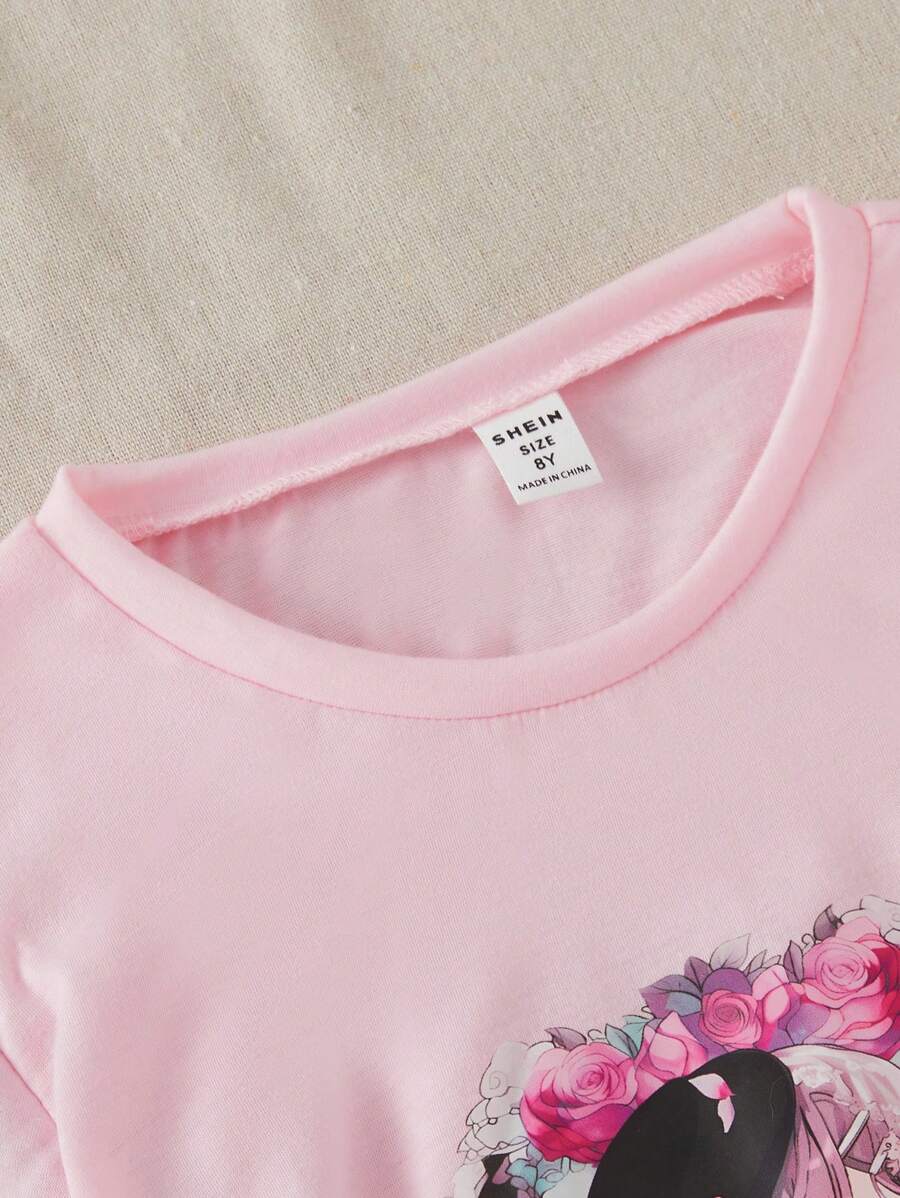 SHEIN Older Girls Dark Gothic Anime Style Mesh Panel Long Sleeve T ...