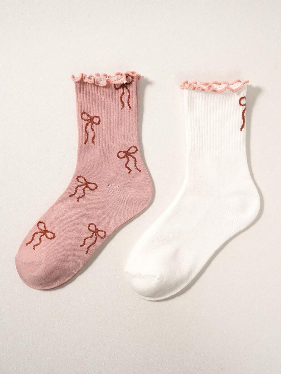Skyy Designs Co Artist 2pairs Girlcore Bow Embroidered Lettuce Trim Mid ...
