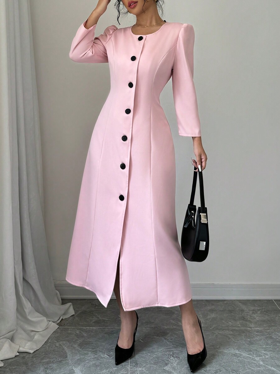 SHEIN Elenzya Robe longue élégante avec détail de bouton en forme de ...