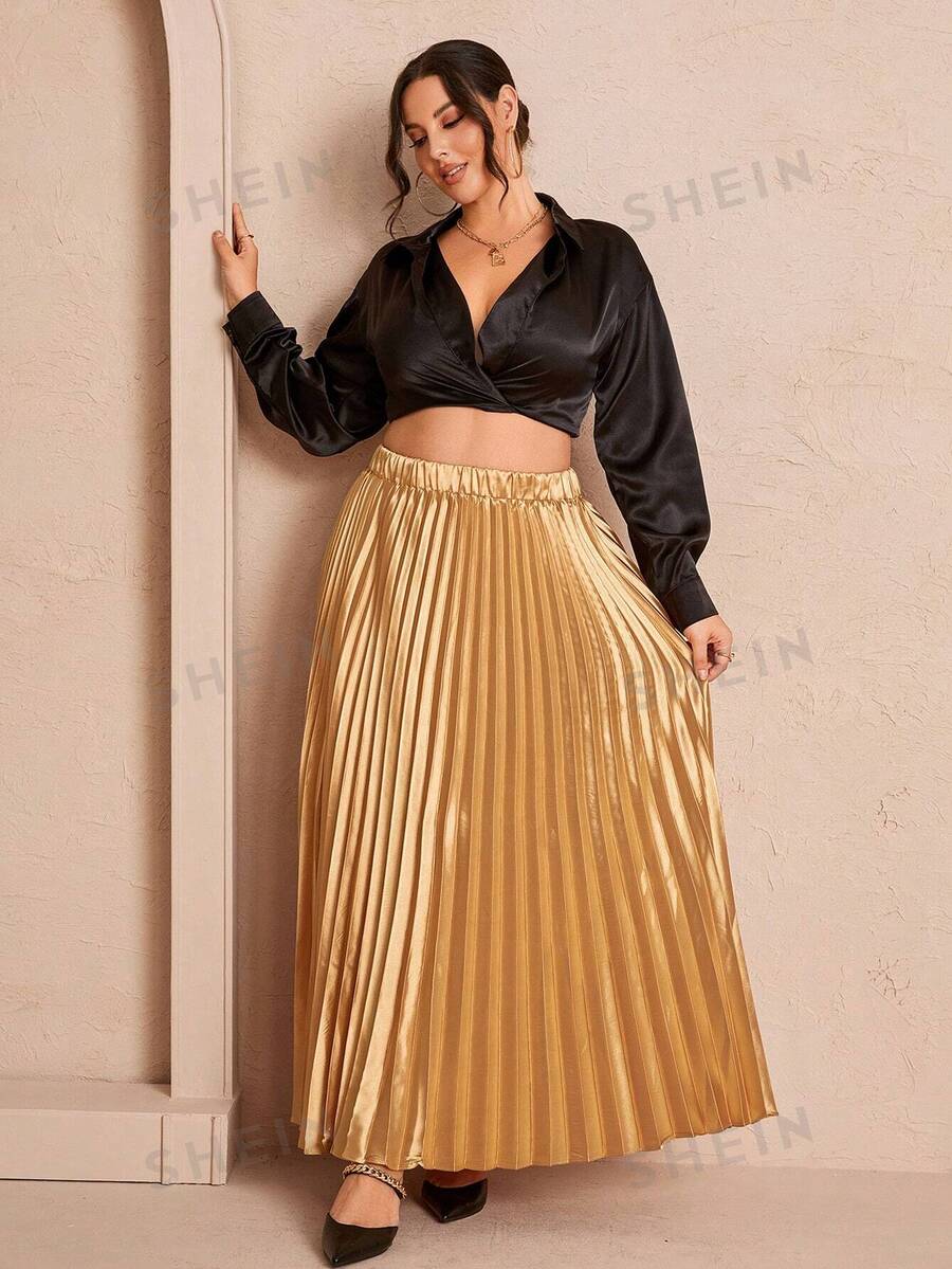SHEIN BAE Plus Size Elastic Waist Pleated Skirt | SHEIN EUR