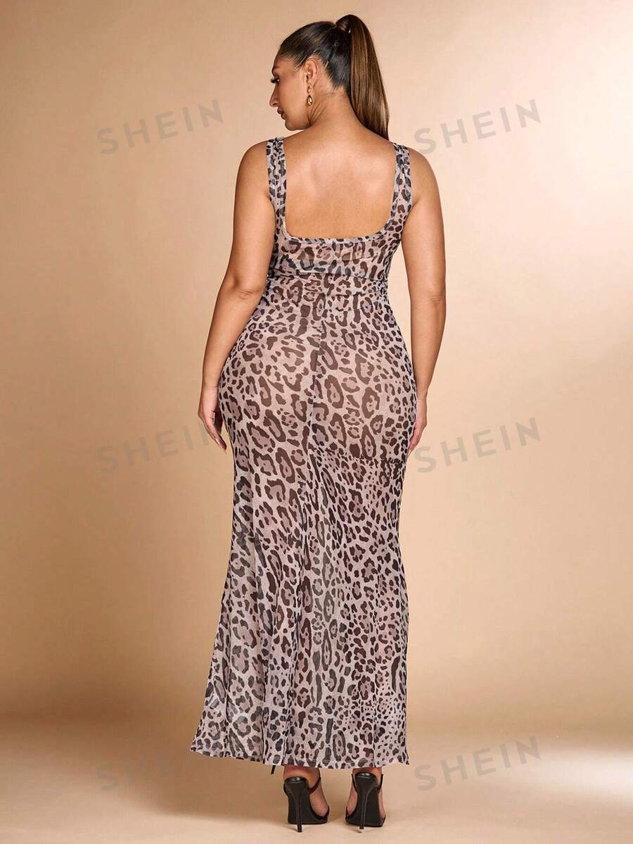 SHEIN BAE Plus Size Women's Elegant Party Vacation Sexy Sheer Animal ...