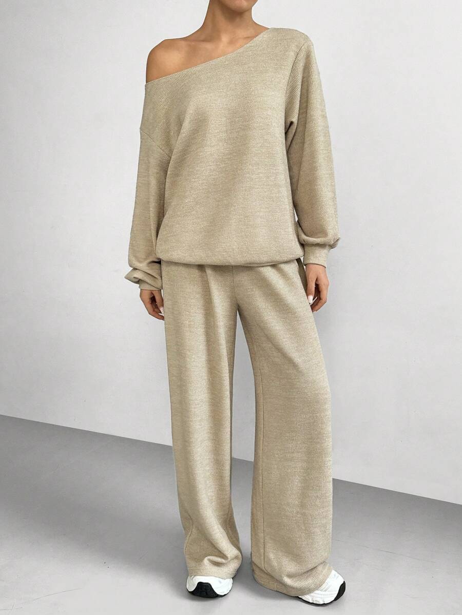 SHEIN EZwear SHEIN EZwear Two-Piece Set Women's Casual One-Shoulder Off ...