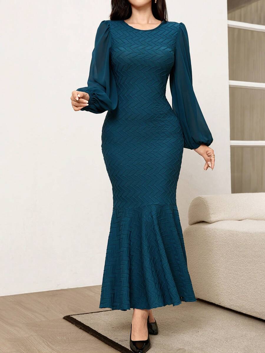 Modelyn Women's Spring & Autumn Lantern Sleeve Mermaid Hem Elegant Long Dress Maxi Women Outfit ...