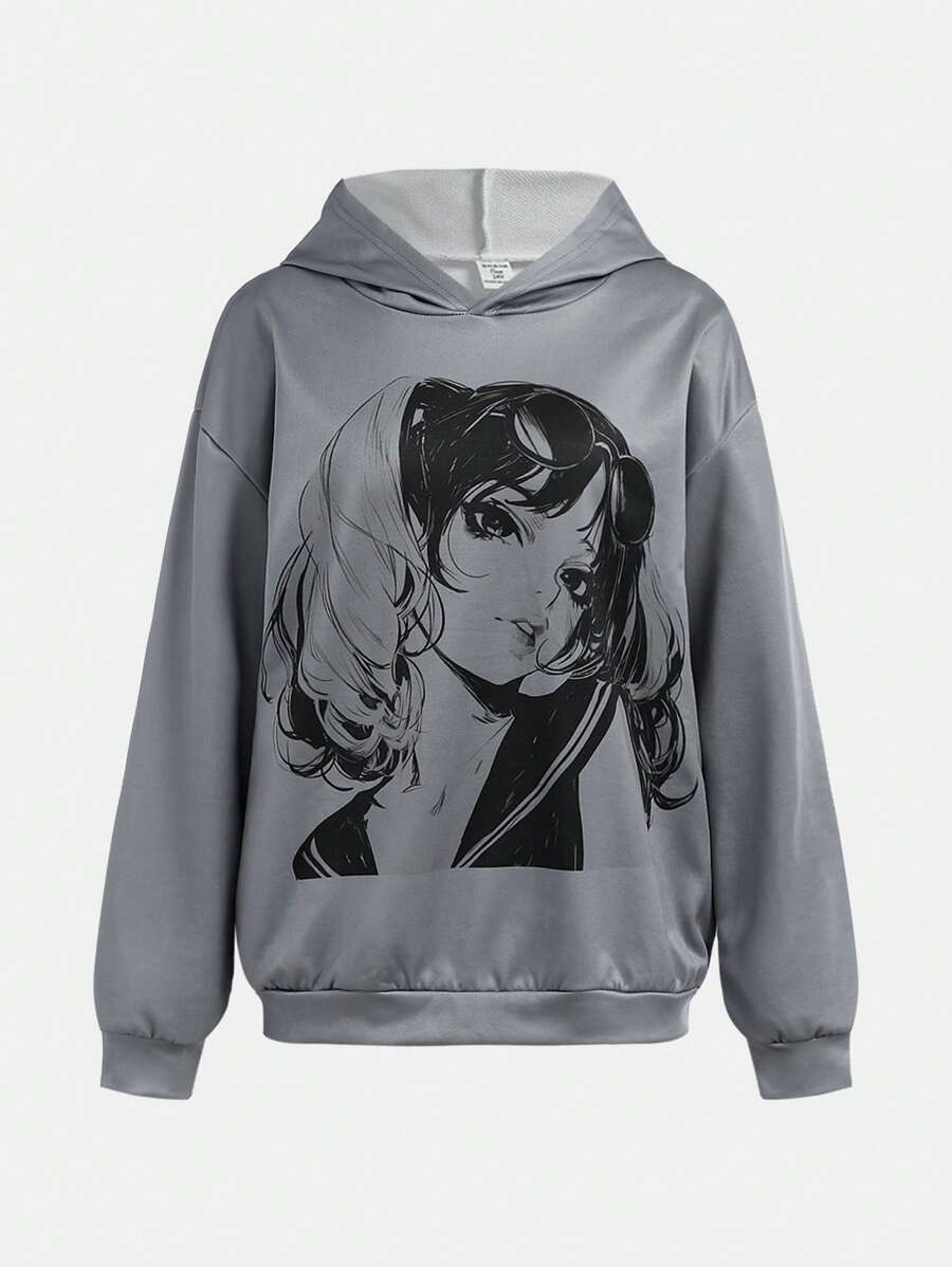 SHEIN 2pcs/Set Teen Girls Anime Girl Graphic Hoodie And Sweatpants ...