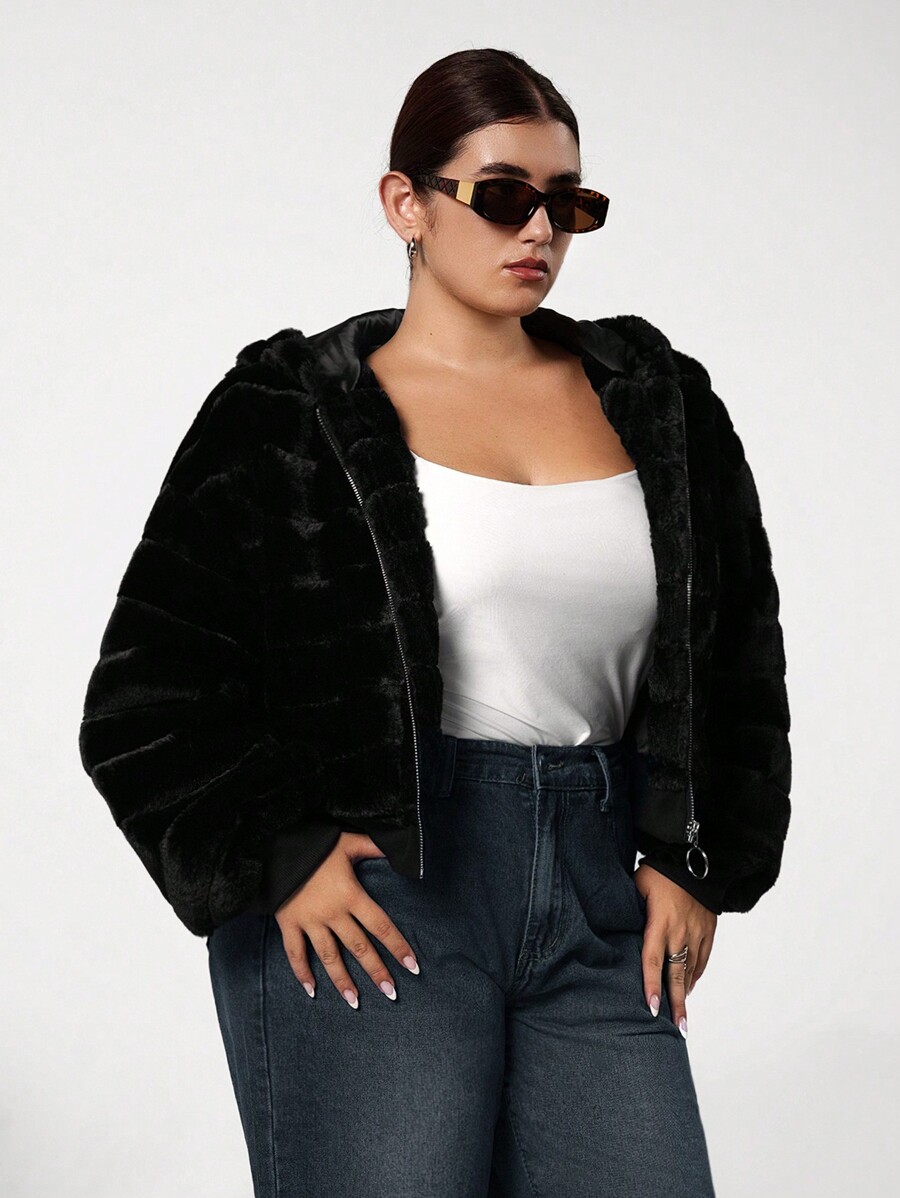 SHEIN EZwear Plus Size Women Fluffy Lined Thick Fleece Winter Jacket Thermal | SHEIN EUR