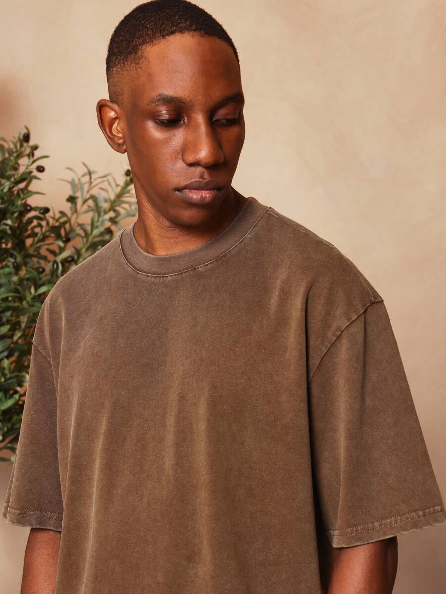 SUMWON Crop Fit Washed Super Premium Heavyweight Essential Tee | SHEIN USA