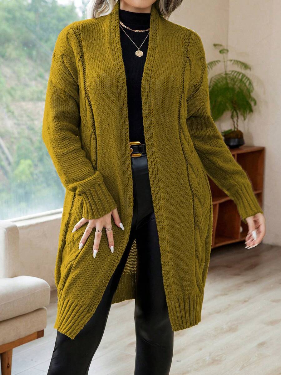 SHEIN LUNE Plus Size Casual Cable Knit Open Front Loose Cardigan, Fall/Winter | SHEIN USA