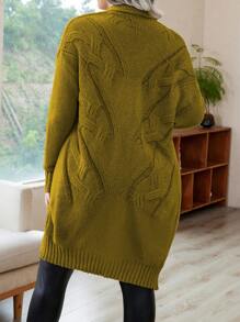 SHEIN LUNE Plus Size Casual Cable Knit Open Front Loose Cardigan, Fall/Winter | SHEIN USA
