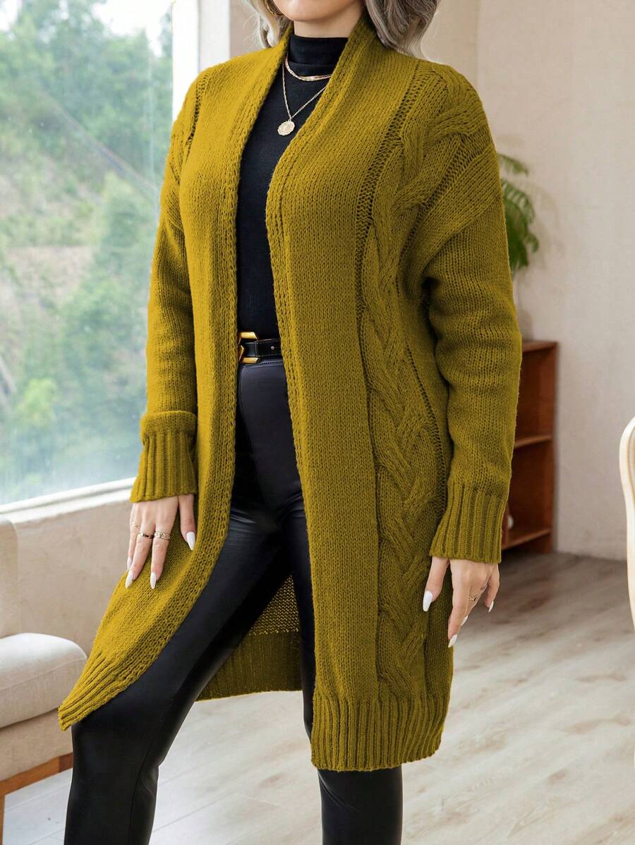 SHEIN LUNE Plus Size Casual Cable Knit Open Front Loose Cardigan, Fall/Winter | SHEIN USA