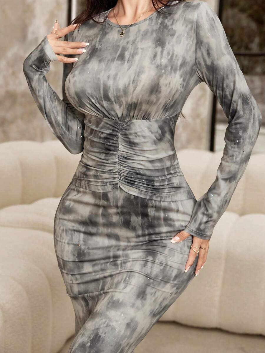 Modelyn Women's Elegant Waist Slimming Tie Dye Slim Fit Flattering Midi ...