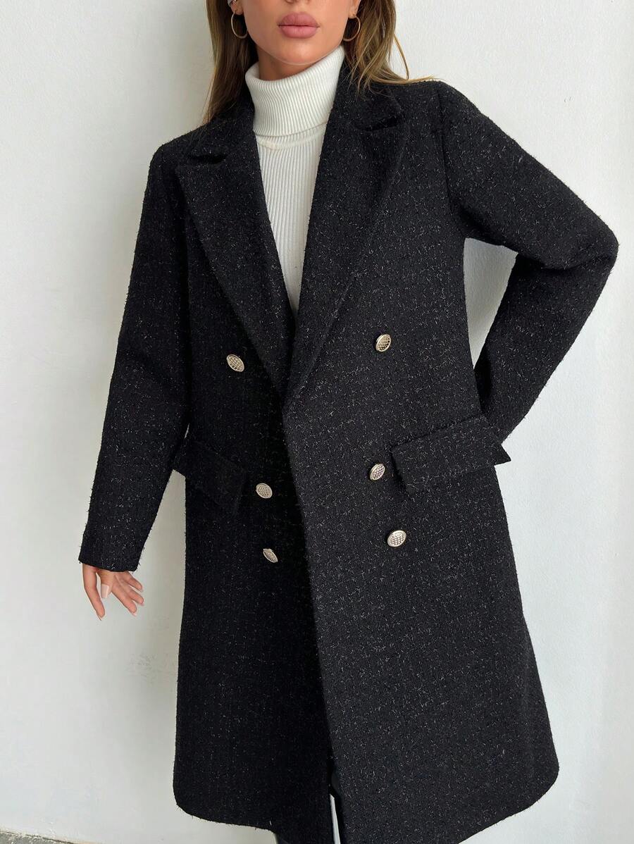 SHEIN PETITE Abrigo con doble botonadura y cuello de solapa | Moda de ...