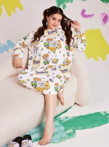 Nick 90s | SHEIN Plus Size Cartoon Print Nightgown | SHEIN USA