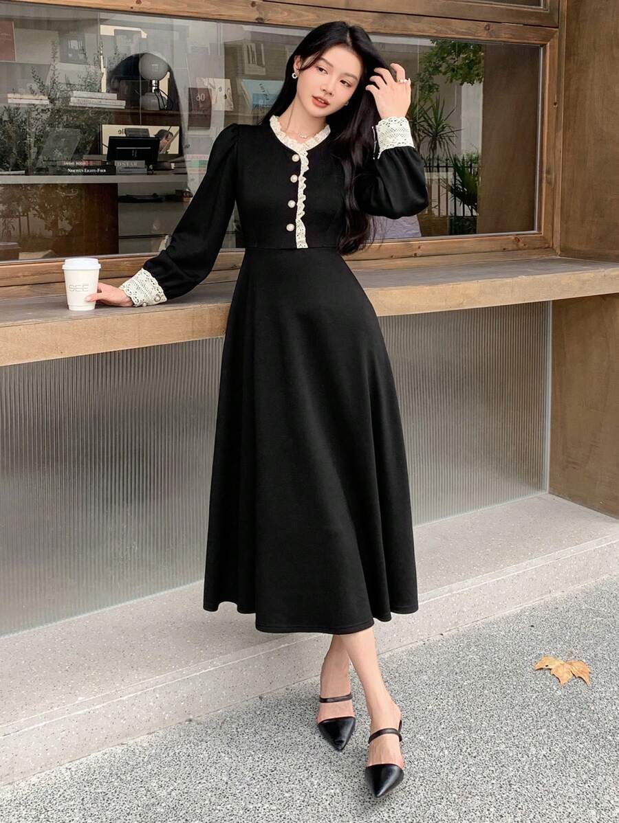 DAZY Women's Long Sleeve Bodycon Midi Dress With Front Buttons And ...