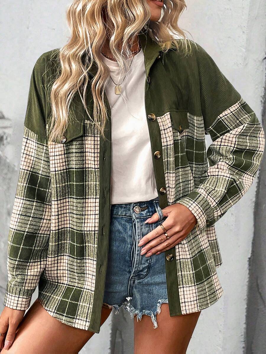 SHEIN LUNE Women's Casual Loose Plaid Patchwork Drop Shoulder Long ...