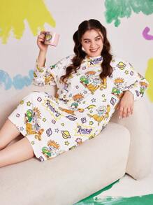 Nick 90s | SHEIN Plus Size Cartoon Print Nightgown | SHEIN USA