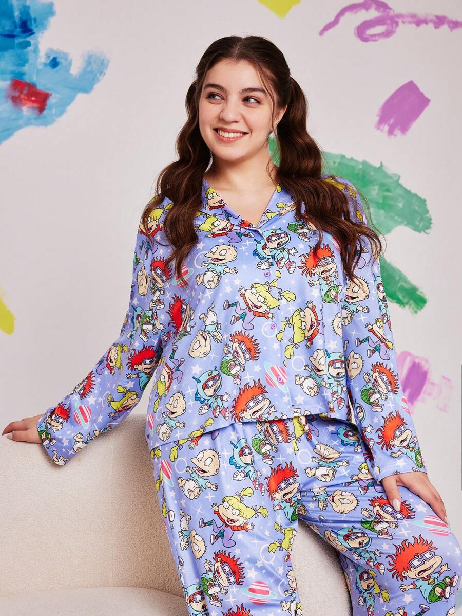 Nick 90s X SHEIN Plus Size Women Casual Cartoon Letter Graphic Purple ...