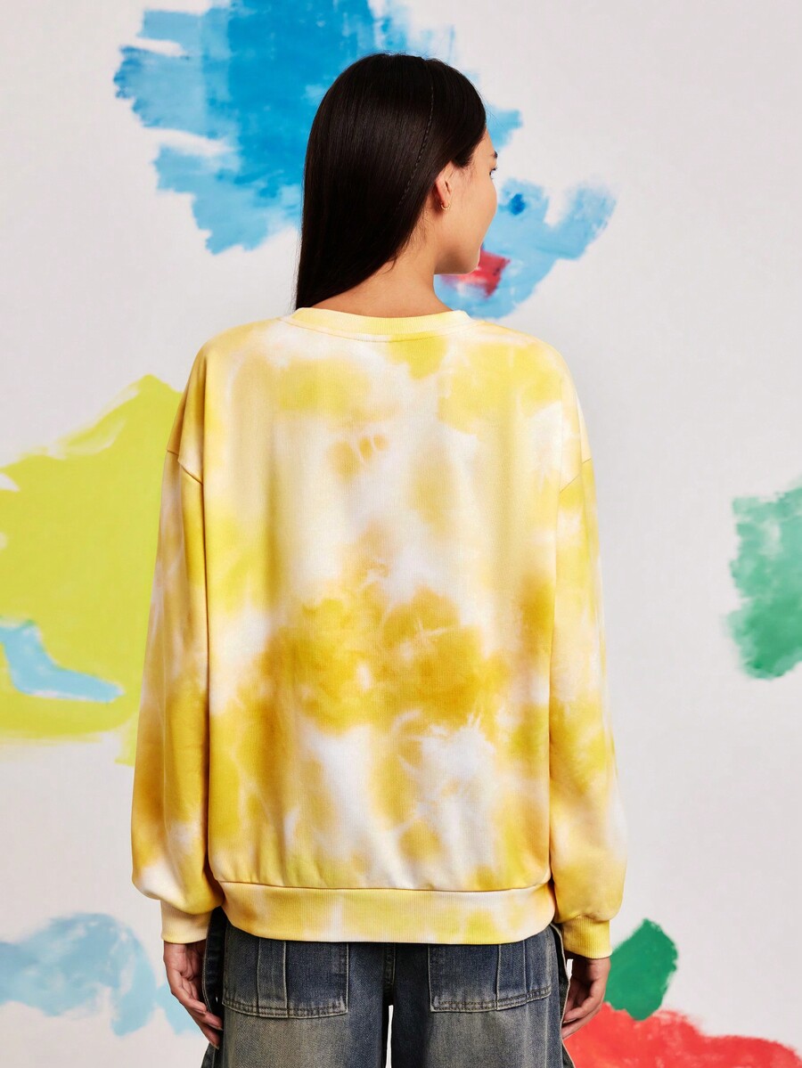 Nick 90s X SHEIN Fall And Winter Yellow Tie Dye Loose Round Neck ...