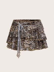 SHEIN ICON Low Rise Leopard Print Layered Mini Skirt | SHEIN USA