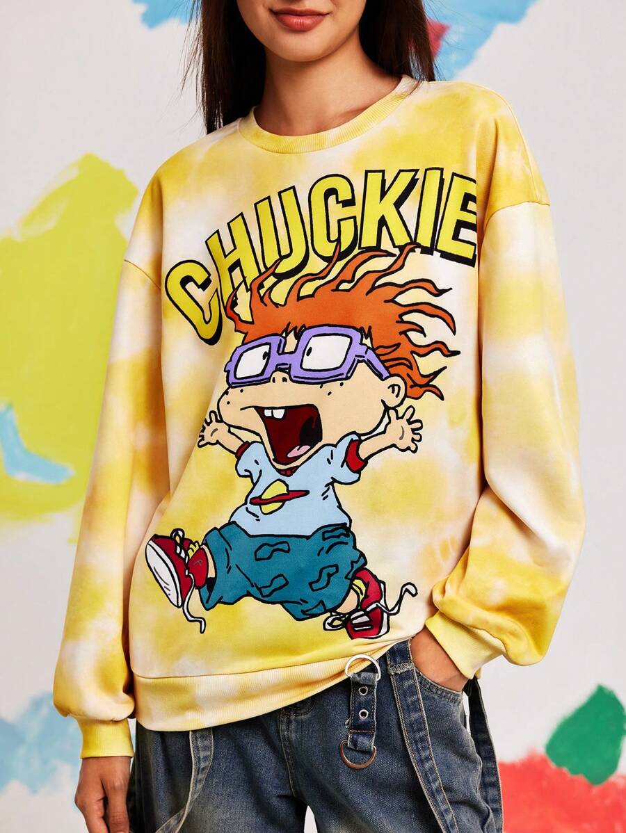 Nick 90s X SHEIN Fall And Winter Yellow Tie Dye Loose Round Neck ...