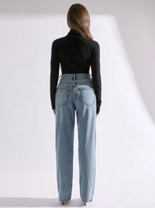 EURMUSE Damenjeans mit weiter, locker sitzender gerader Passform ...