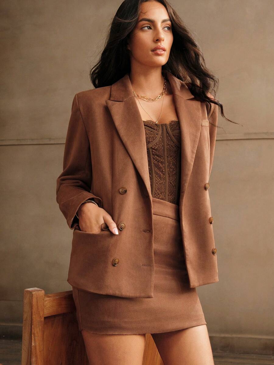 Anewsta Conjunto de traje informal de doble botonadura relajado color ...