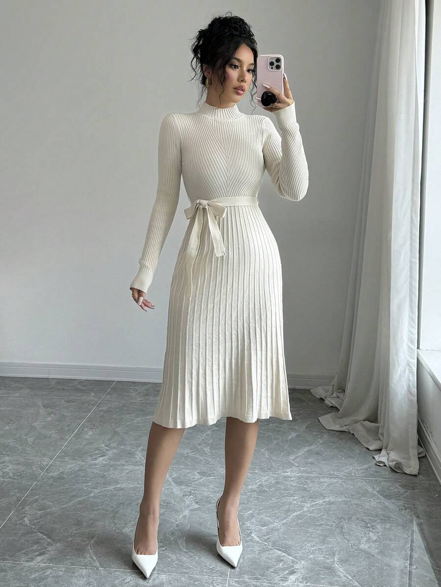 Selianne Elegant Minimalist Solid Color Stand Collar Fitted Sweater ...
