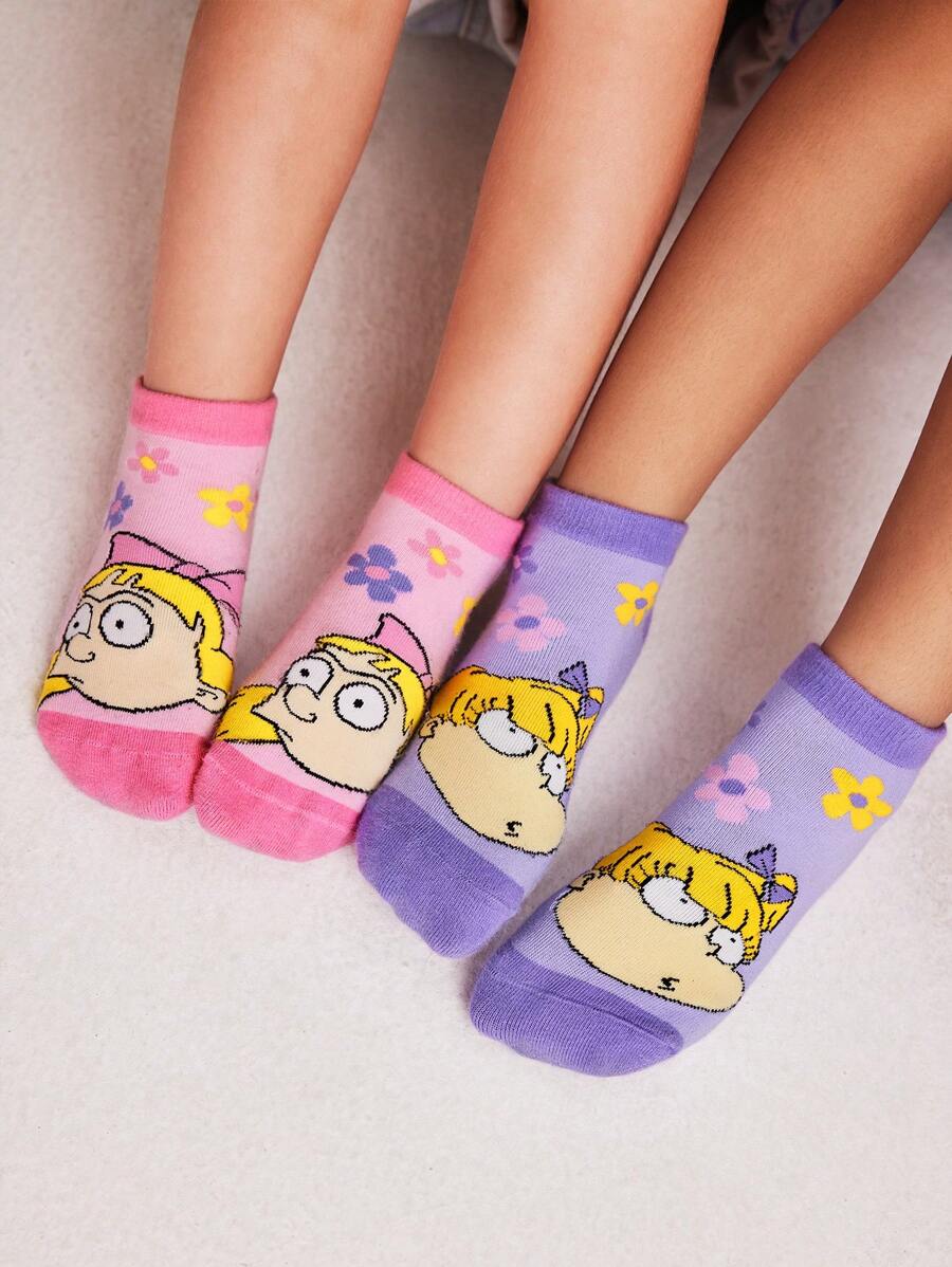 Nick 90s X SHEIN 2 Pairs Soft Absorbing Cute Cartoon Kids Short Socks ...