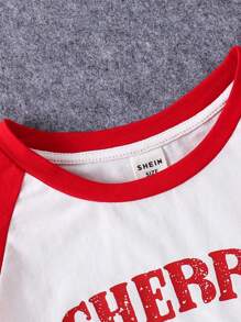 SHEIN Young Girl Cute E Cherry Print Raglan Sleeve Colorblock Cropped T ...
