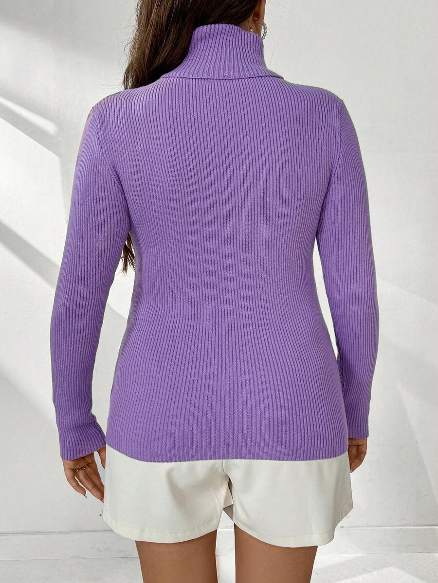 SHEIN Essnce Plus Size Solid High Neck Casual Long Sleeve Pullover Sweater | SHEIN UK