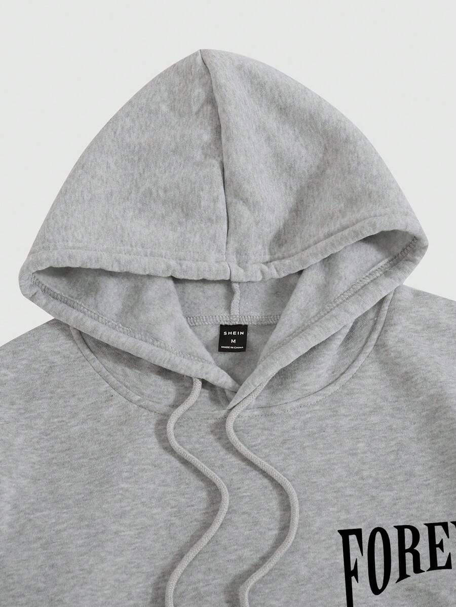 Manfinity Emrg Mens Letter And Angel Print Hooded Long Sleeve Sweatshirt