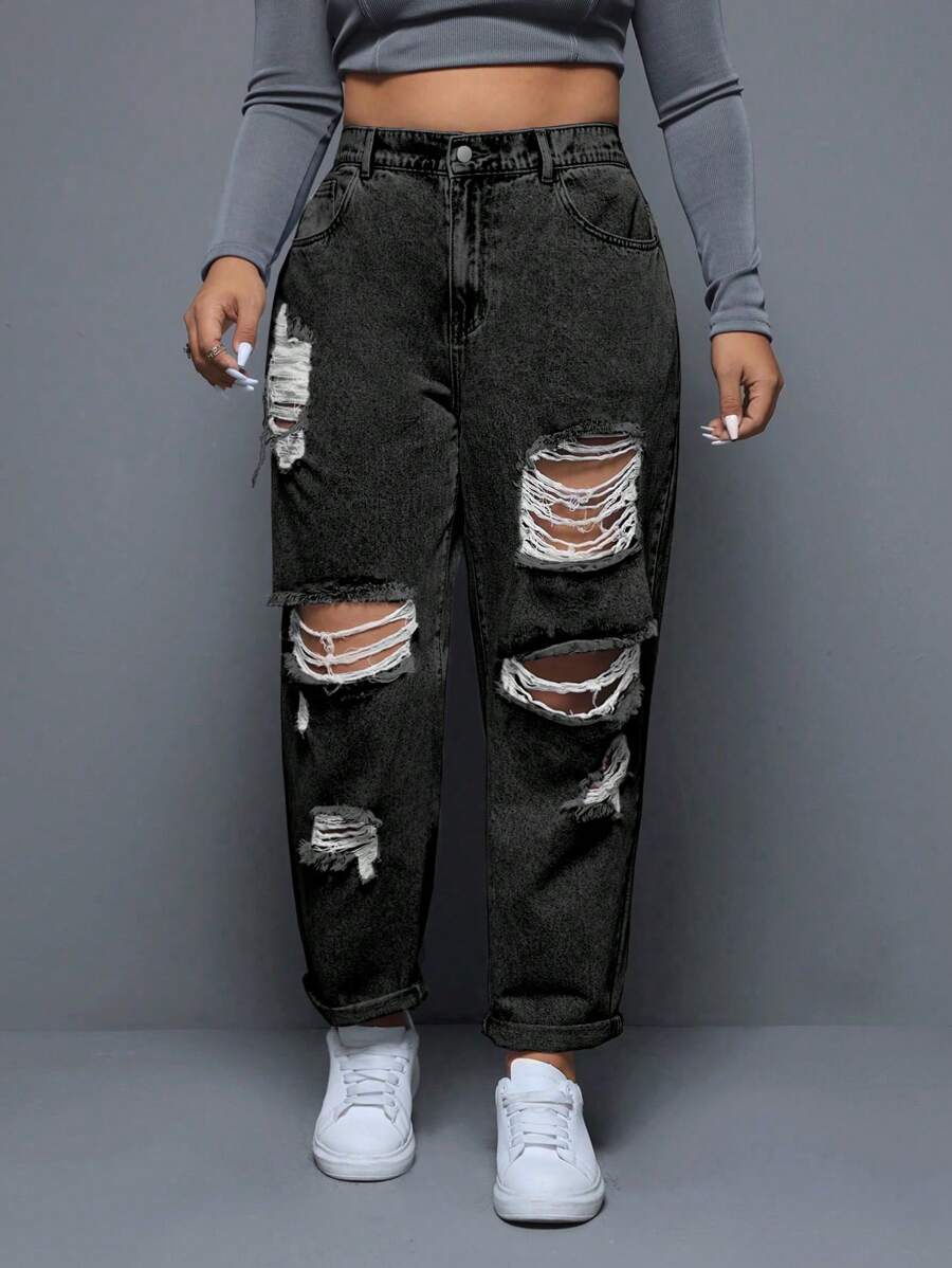 SHEIN CURVE+ Old Money Plus Size Denim Women's Non-Stretch Fashion ...