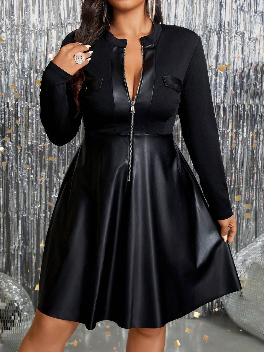 SHEIN Clasi Plus Size Women Autumn Winter Long Sleeve Zipper PU ...