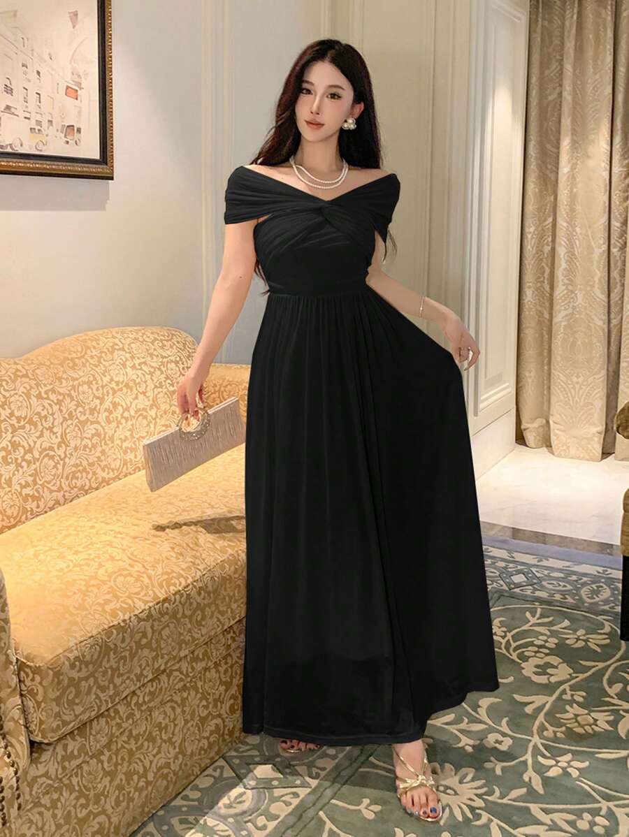 DAZY Women Off Shoulder Twist Details Maxi Formal Dress, Birthday ,New ...