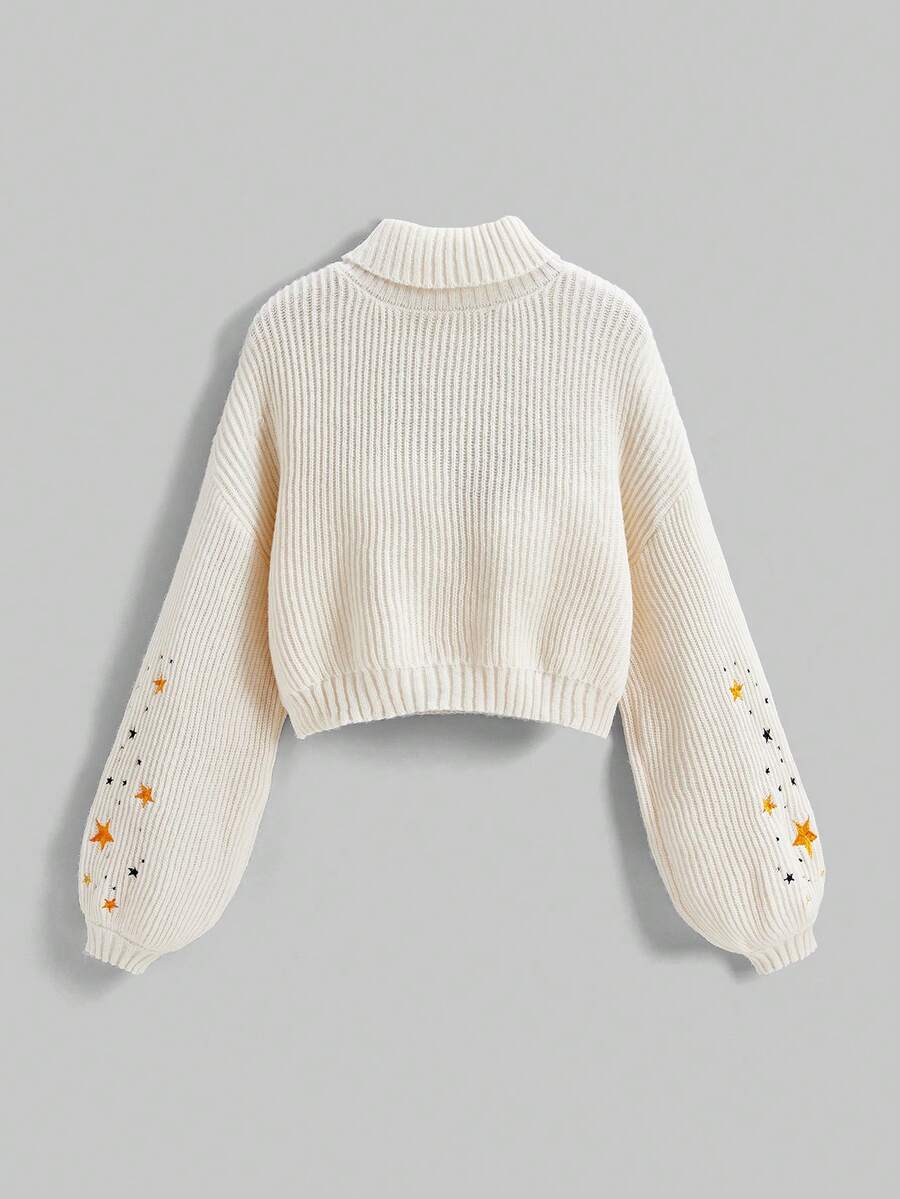 ROMWE Plus Size Pullover Sweater With Embroidered Dark Cat Pattern ...