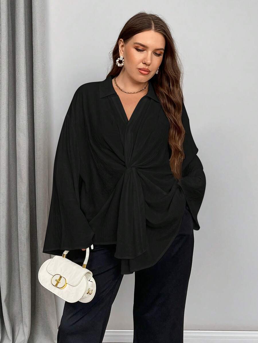 Firerie Plus Size Elegant Year-Round Lightweight Long Sleeve Buttoned ...