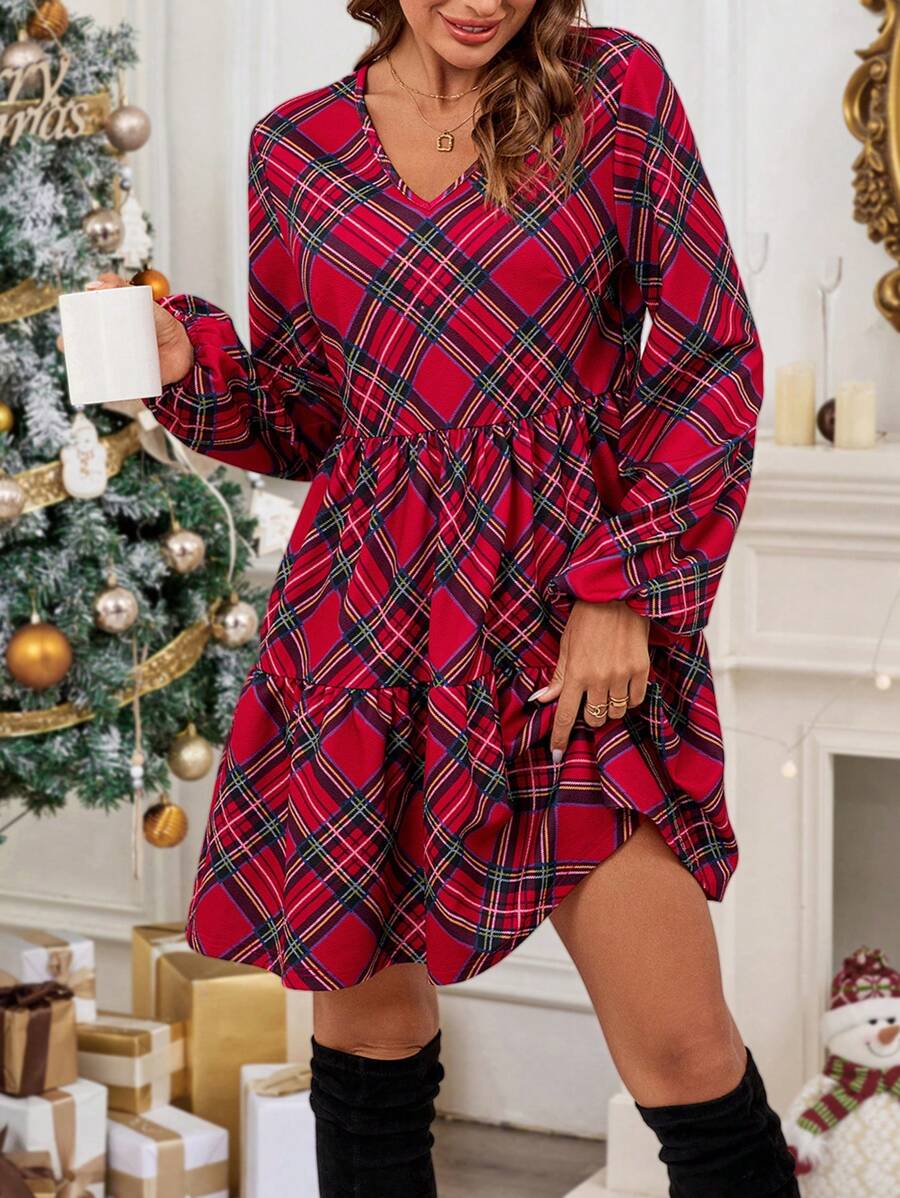 SHEIN Essnce Damska sukienka mini z dekoltem w serek i długimi rękawami ...