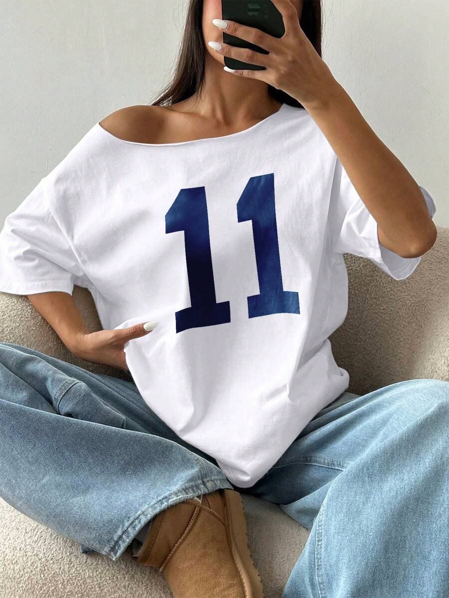 SHEIN MOOSTA Oversized Off-Shoulder Loose T-Shirt With Leopard Print ...