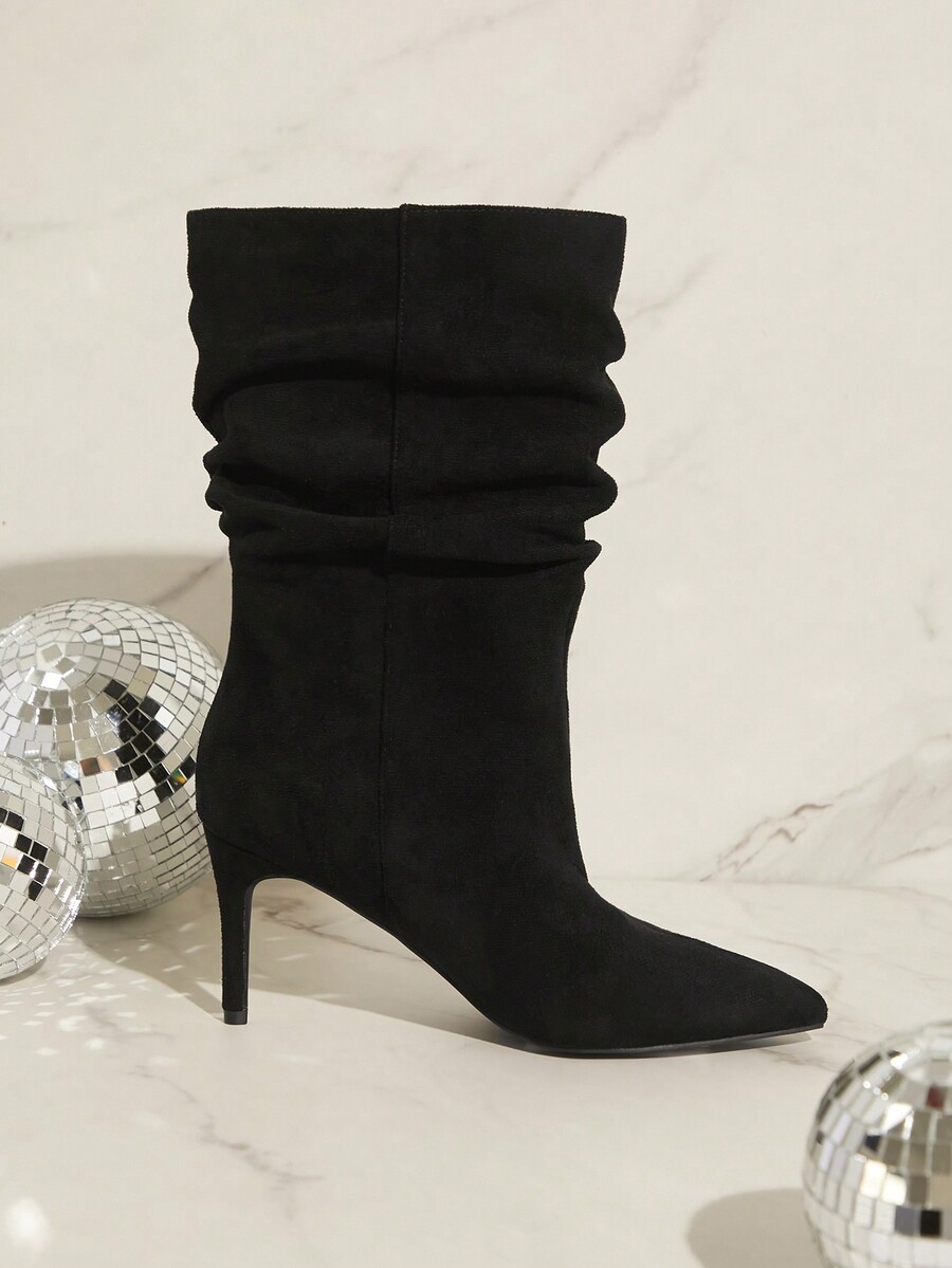 SHUZIA Black Suede High Heel Slip-On Stiletto Pointed Toe Booties ...