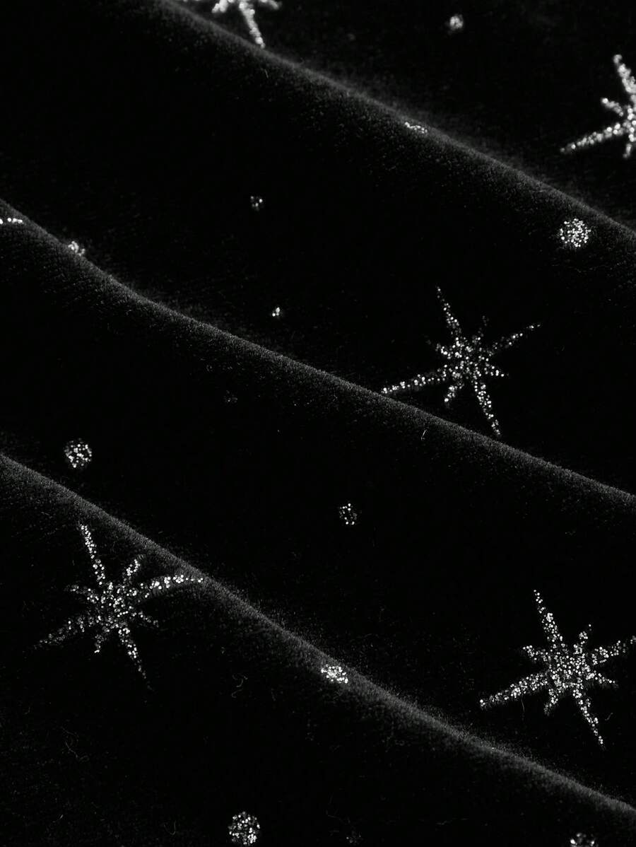 SHEIN Tween Girls Glitter Silver Star Print Velvet Black Fitted Mini ...